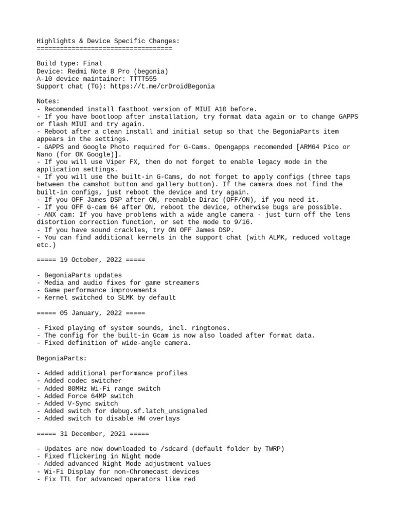 Changelog Begonia | PDF | Android (Operating System) | Computing