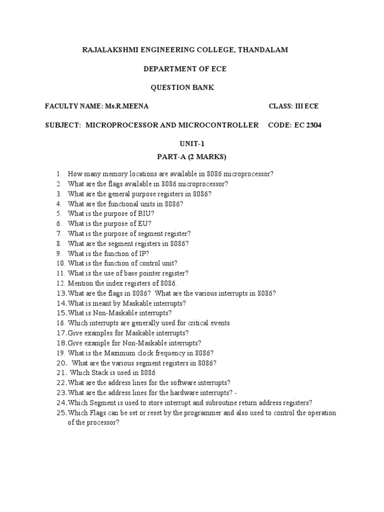 Microprocessors Question Bank | PDF