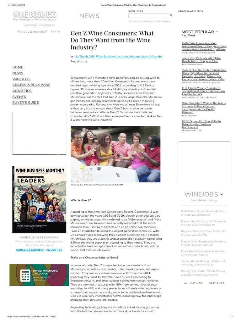 Gen Z Wine Consumers - What Do They Want From The Wine Industry | PDF ...