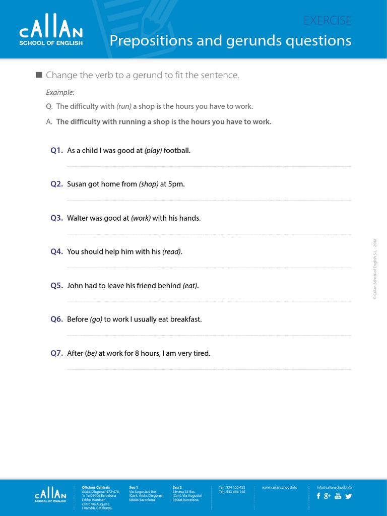 Prepositions and Gerunds Questions | PDF