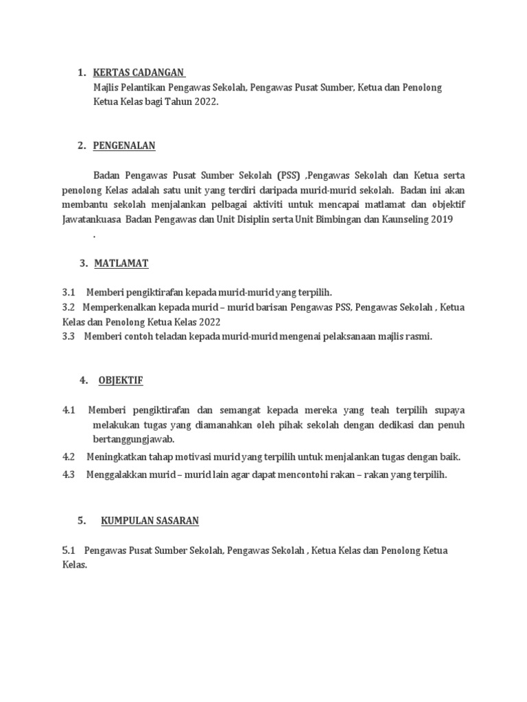 Kertas Kerja Majlis Perlantikan Pengawas Pss | PDF