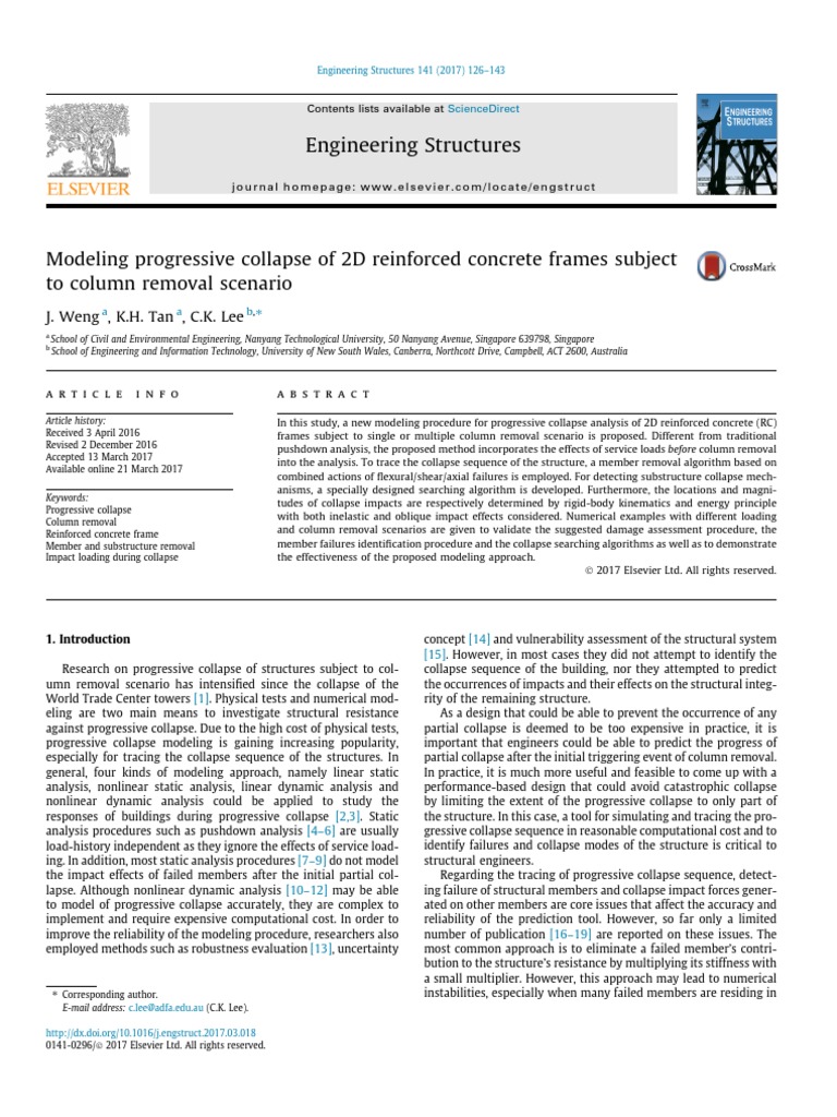 Modeling Progressive Collapse Of 2d Reinforced Concrete Frames Subject Descargar Gratis Pdf