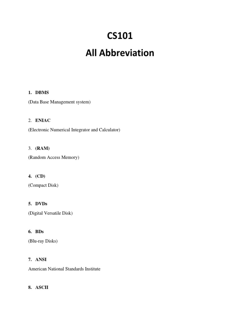 CS101 Abbreviations From Lectures 1 To 81 | PDF CS101 Abbreviations From Lectures 1 To 81 | PDF