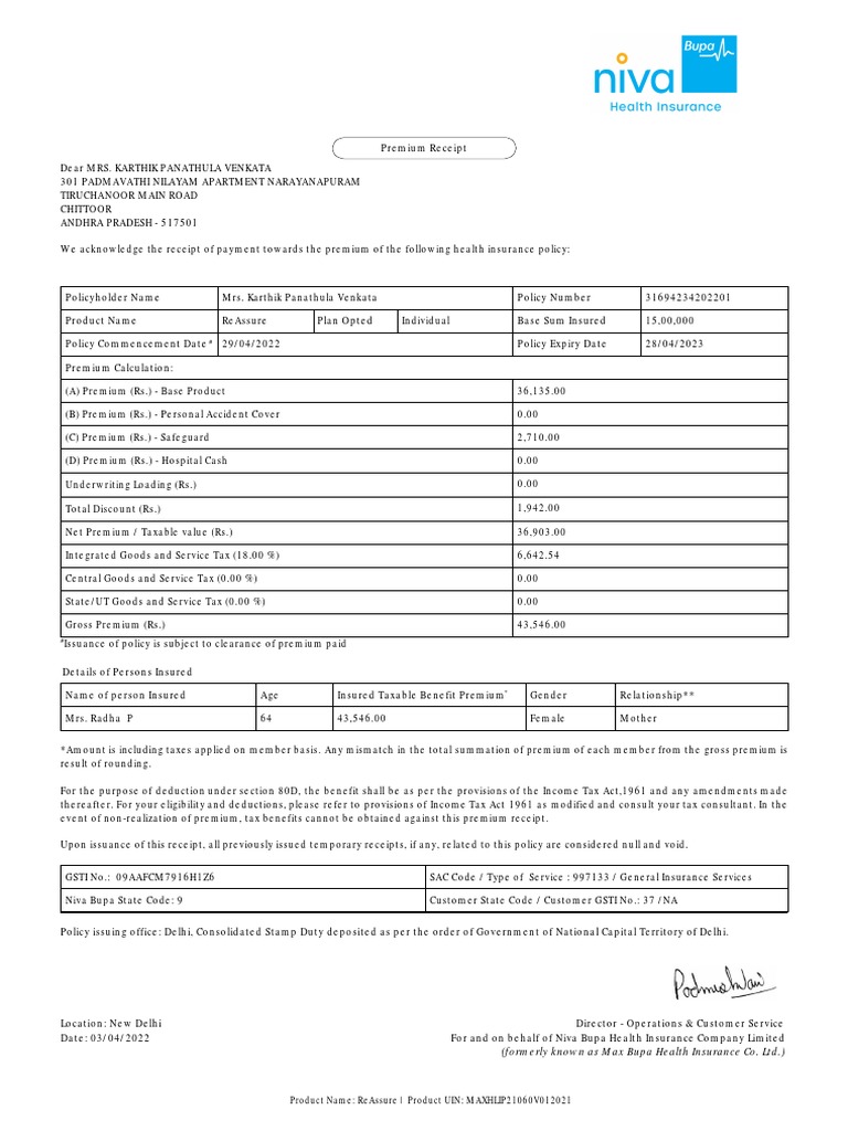 Premium Receipt | PDF | Insurance | Taxes