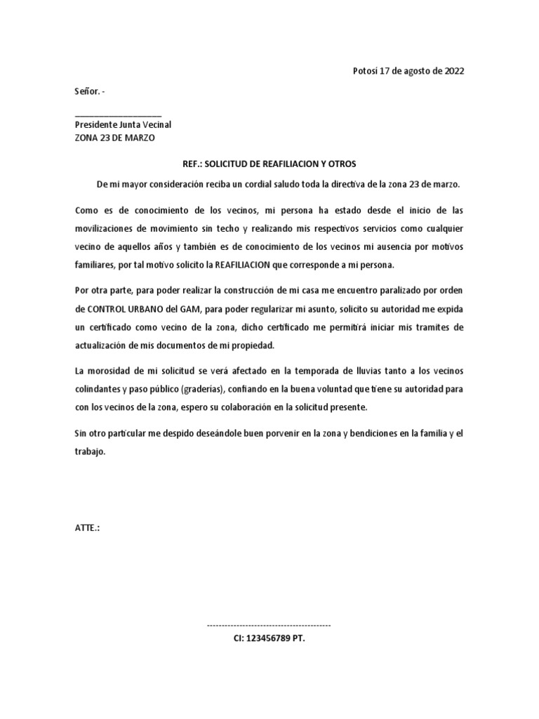 Carta Junta Vecinal | PDF