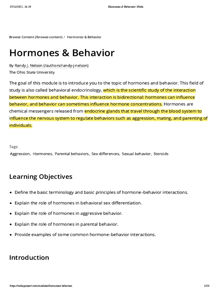 Hormones & Behavior | PDF | Aggression | Hormone
