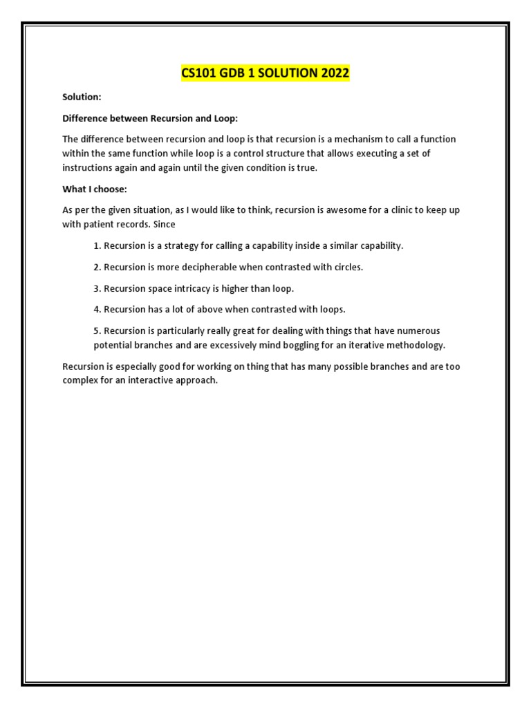 Cs101 GDB 1 Solution 2022 | PDF
