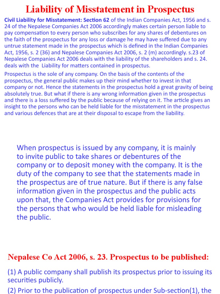 4.3 Liability of Misstatement in Prospectus | PDF | Legal Liability ...