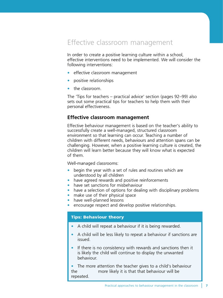 Practical Approaches To Behaviour Management in The Classroom A ...