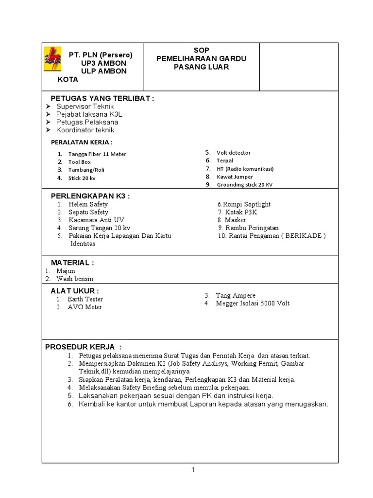 SOP Pemeliharaan PHBTR | PDF