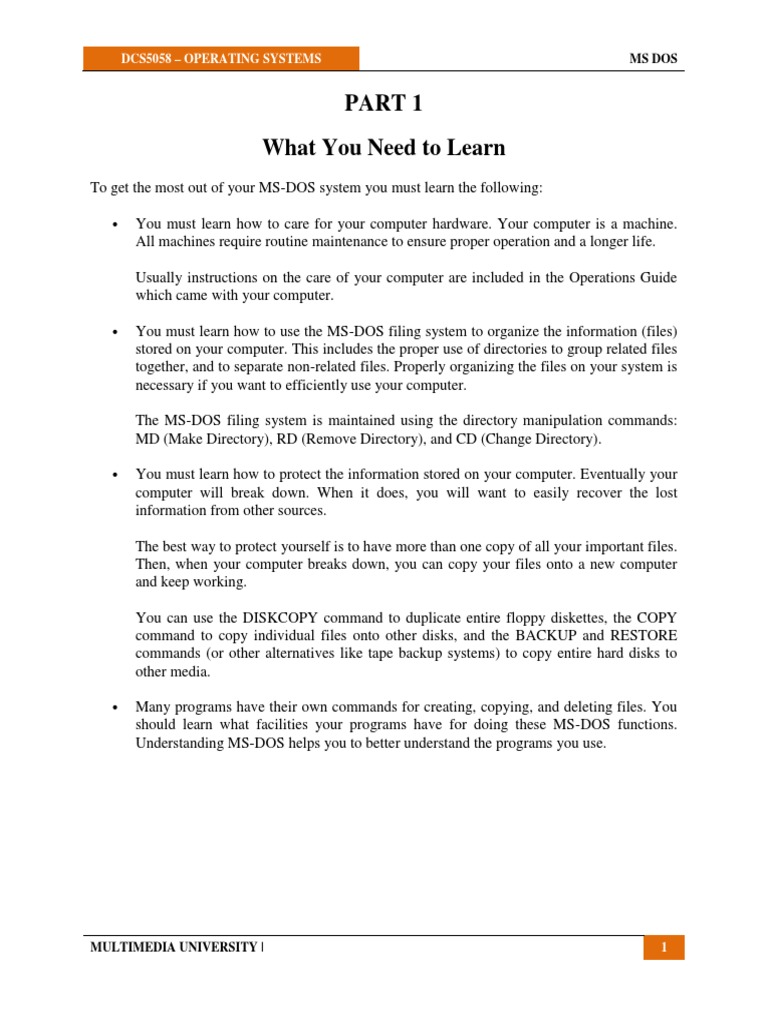 MS Dos | PDF | Computer File | Command Line Interface