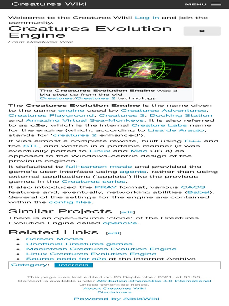 Creatures Evolution Engine - Creatures Wiki | PDF