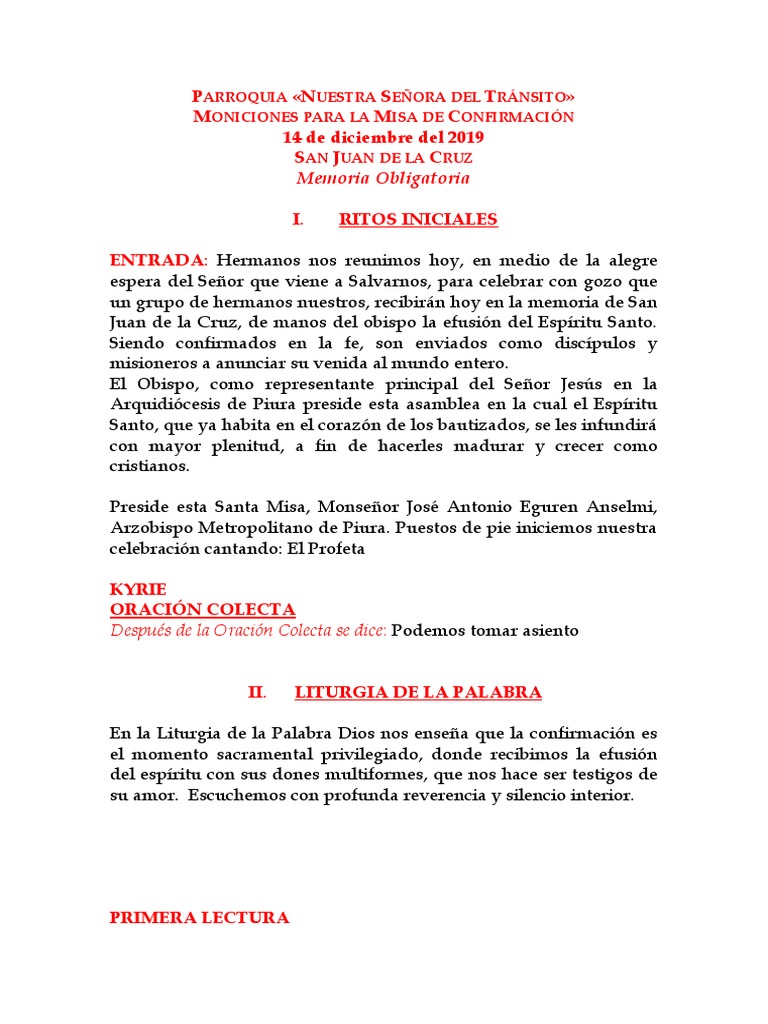 MONICIONES Confirmacion 2019 | PDF | eucaristía | Misa (liturgia)