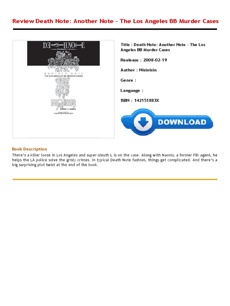 Death Note Another Note The Los Angeles BB Murder Casespdf | PDF ...