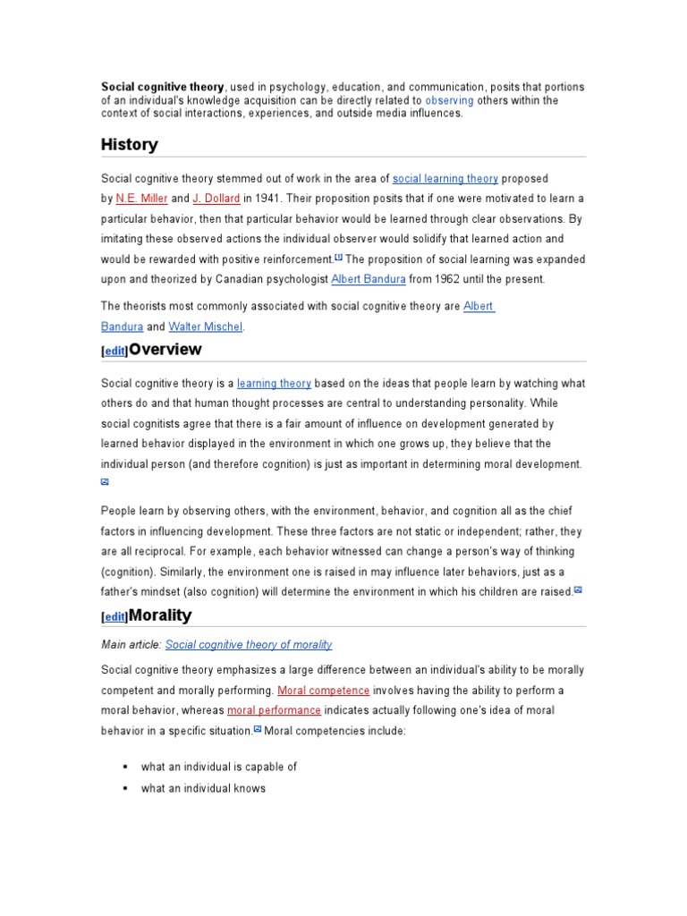 Social Cognitive Theory | PDF | Epistemology | Behavioural Sciences