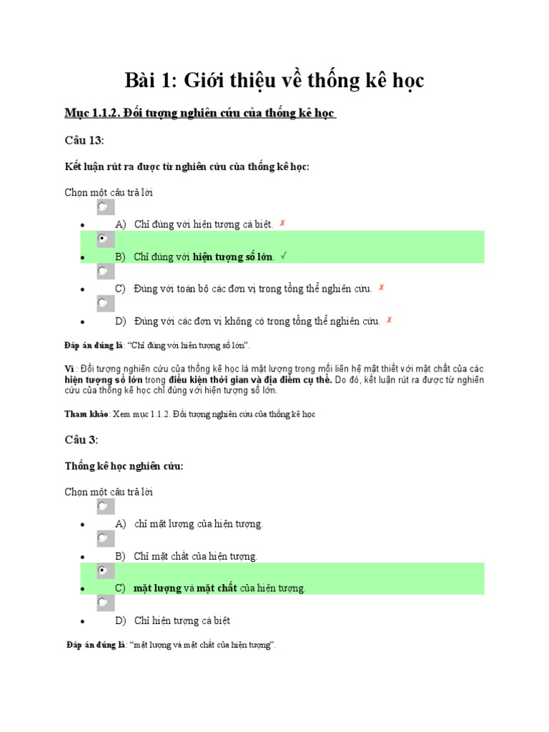 (123doc) - On-Thi-Trac-Nghiem-Dap-An-Thi-Thong-Ke-Hoc | PDF