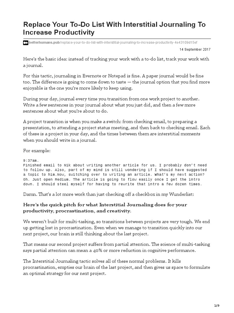 Boost Productivity with Interstitial Journaling | PDF | Thought | Time ...