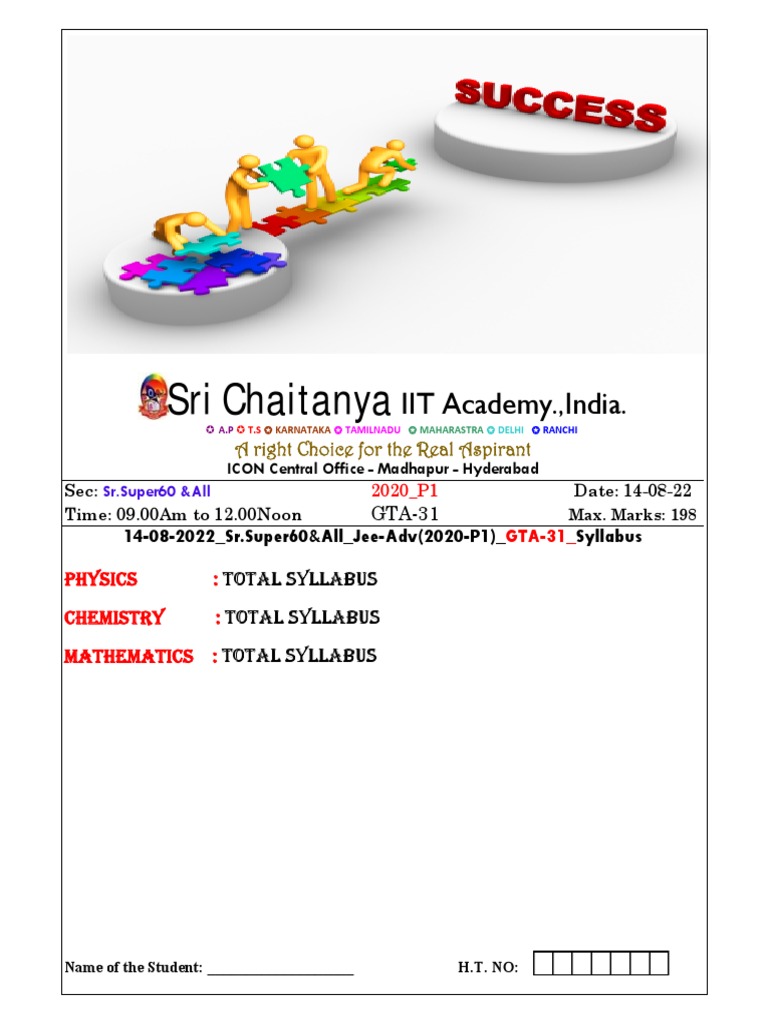 14 08 2022 - SR - Super60&All - Jee Adv (2020 P1) - GTA 31 - Q.Paper ...