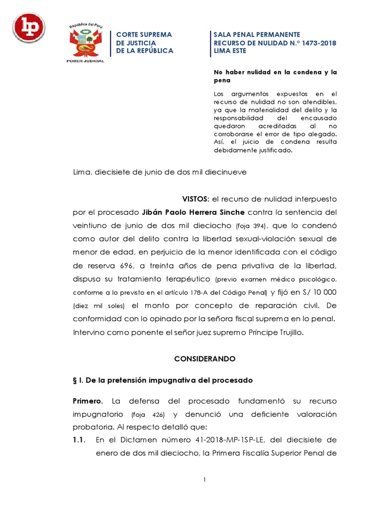 Recurso de Nulidad 1473 2018 Lima Este LPDerecho | PDF | Derecho penal ... Recurso de Nulidad 1473 2018 Lima Este LPDerecho | PDF | Derecho penal ...