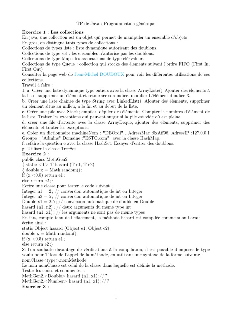 TP Java : Collections et Programmation Générique | PDF | Constructeur (programmation ...