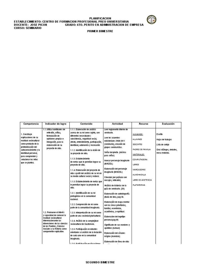 Planificacion de Seminario | PDF | Evaluación | Science