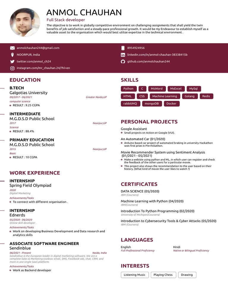 Full Stack Developer Anmol Chauhan Seeks New Opportunities Pdf Ibm Machine Learning