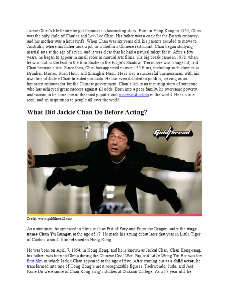 The Fascinating Story of Jackie Chan's Life | PDF
