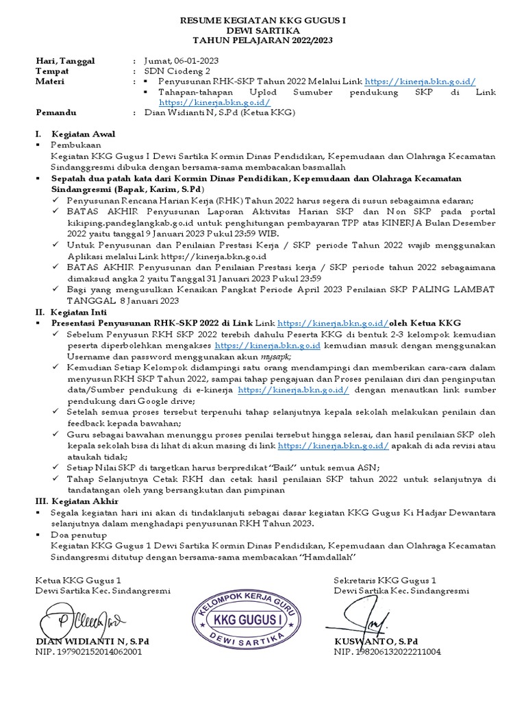 2023-Resume Kegiatan KKG Gugus I | PDF