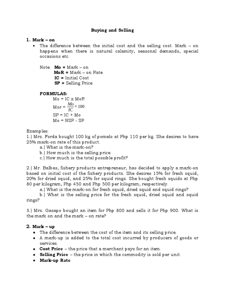 Markup and Markdown Formulas Explained | PDF | Market (Economics ...