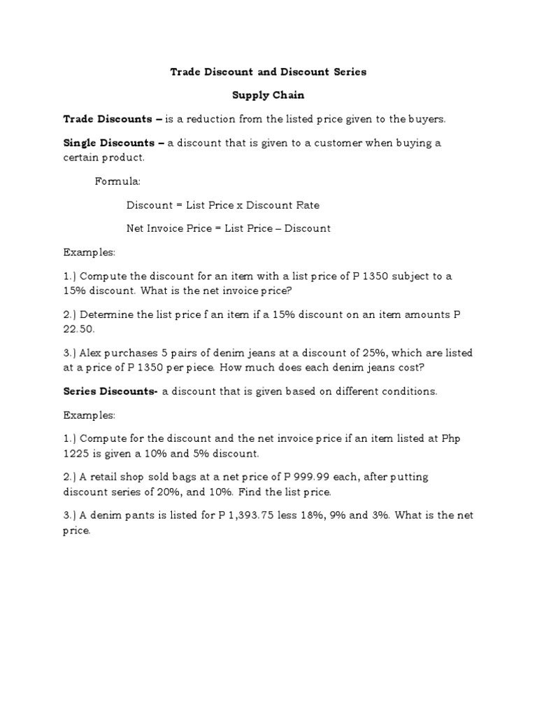 Module 4. Trade Discount and Discount Series | PDF