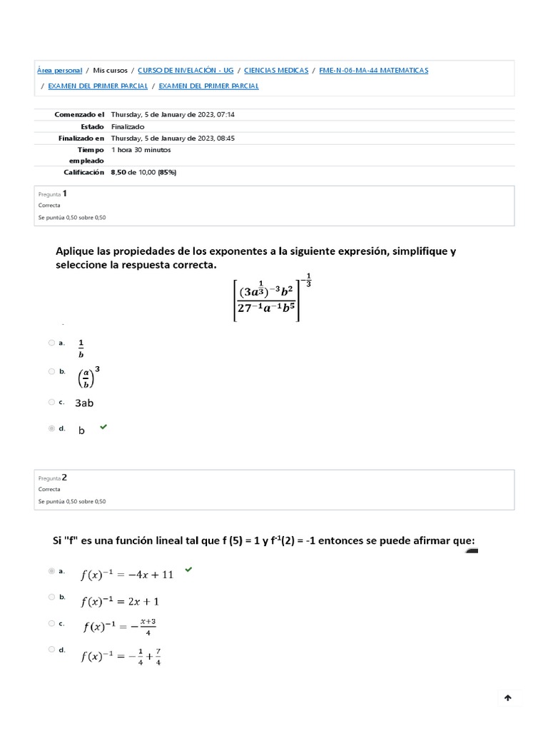 EXAMEN DEL PRIMER PARCIAL - Revisión Del Intento | PDF
