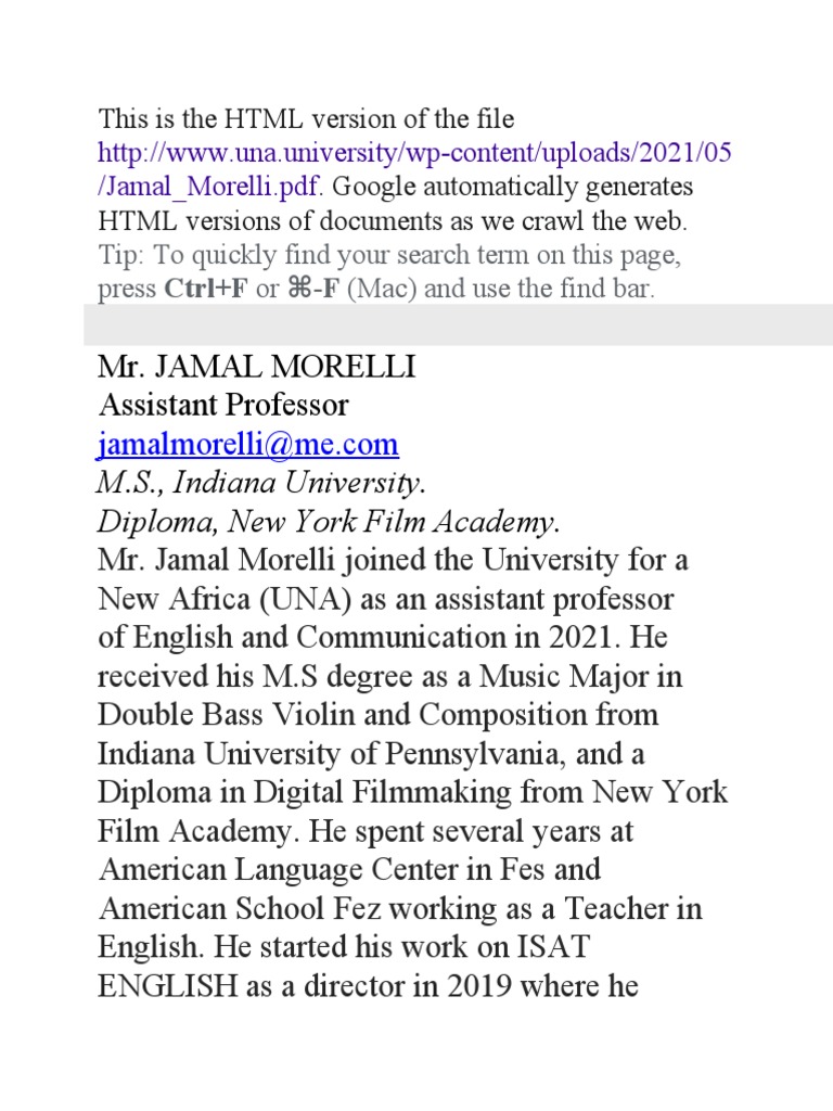 Biography and CV of Jamal Morelli, Assistant Professor at University ...
