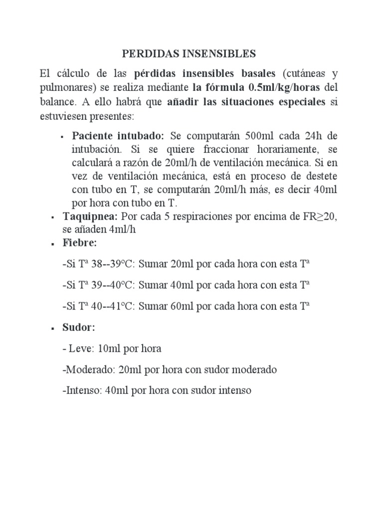 El cálculo de las pérdidas insensibles basales | PDF