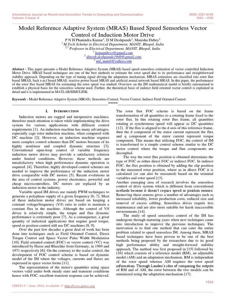 Model Reference Adaptive System MRAS Bas | Download Free PDF | Electric Motor | Mechanical ...