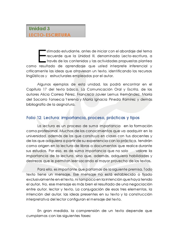 Unidad 3 - Lectoescritura | PDF | Comprensión lectora | Comunicación