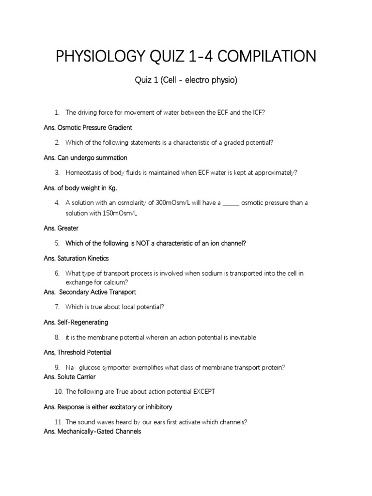 Physiology Quiz Compilation | Download Free PDF | Muscle Contraction ...