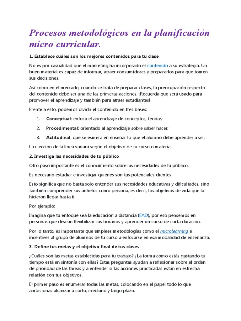 Procesos Metodológicos en La Planificación Micro Curricular | PDF | Planificación | Aprendizaje