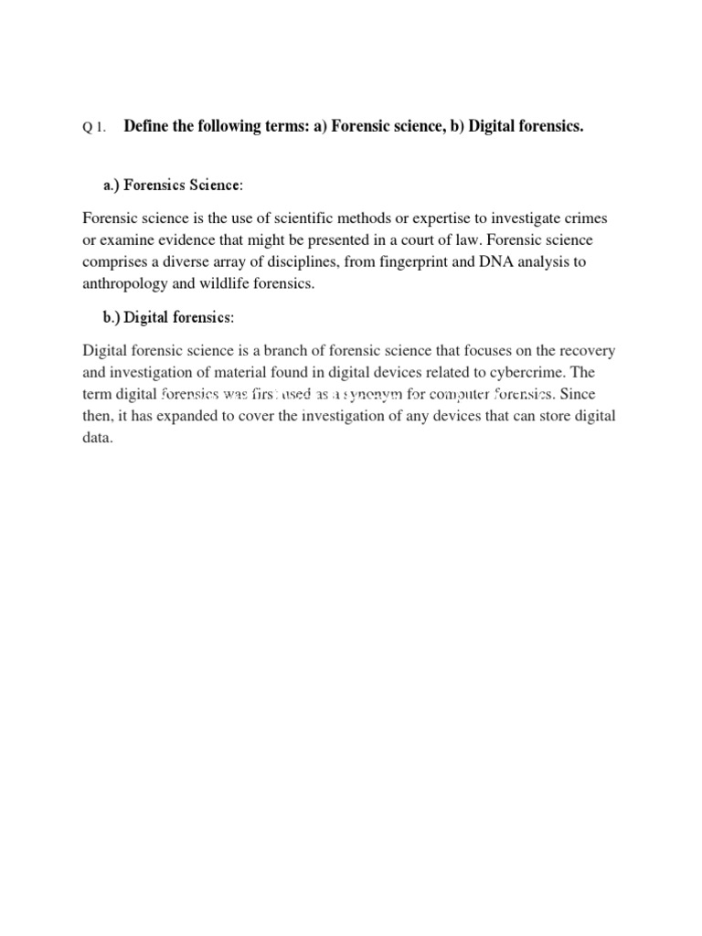 Semester 7 Digital Forensics (3170725) : Define The Following Terms: A) Forensic Science, B ...