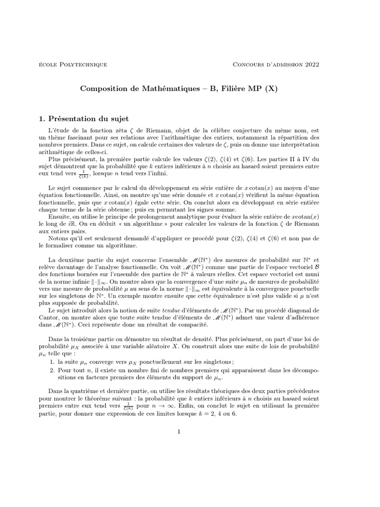 Rapport sur le Concours Math 2022 | PDF | Série (mathématiques ...