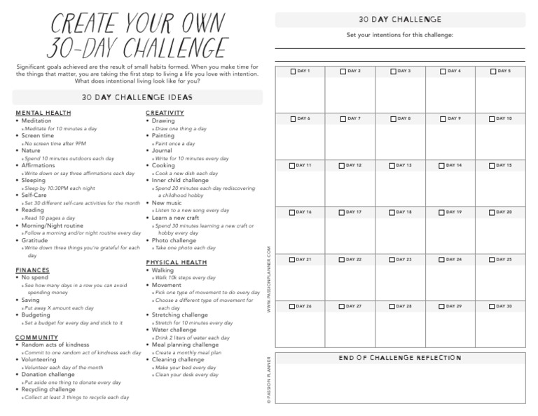 Create Your Own 30 Day Challenge Small | PDF | Psychology
