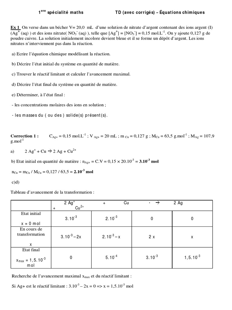 TD Eq Chim 1ere | PDF | Ion | Alcane