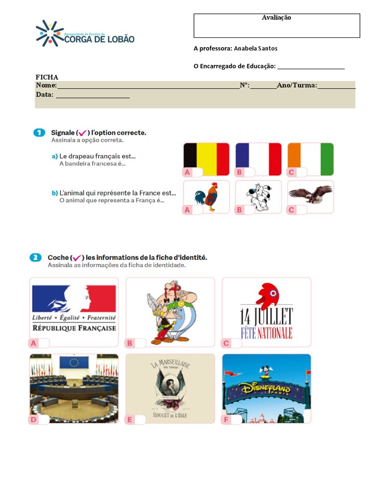 Francês Ficha Out 5.ºano | PDF