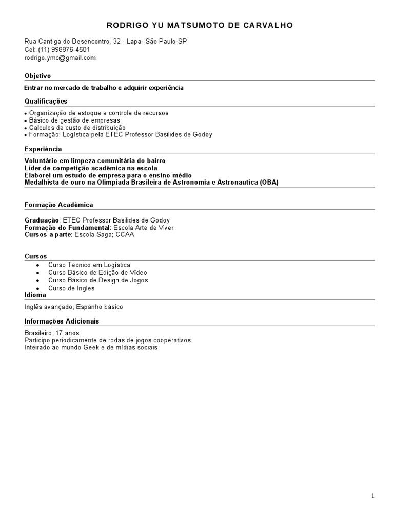 Curriculo Rodrigo | PDF