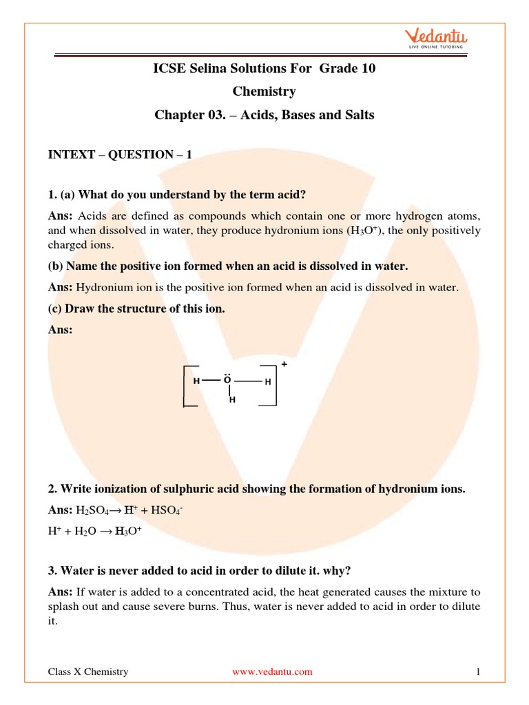 Class 10 - Chemistry - Acids, Bases and Salts Solutions | PDF | Acid ...