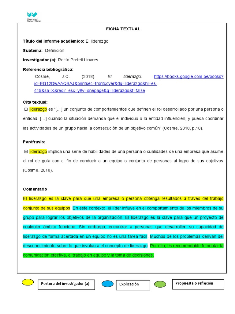 Ejemplos de Ficha Textual y de Resumen Actualizados | Descargar gratis PDF | Liderazgo | Toma de ...