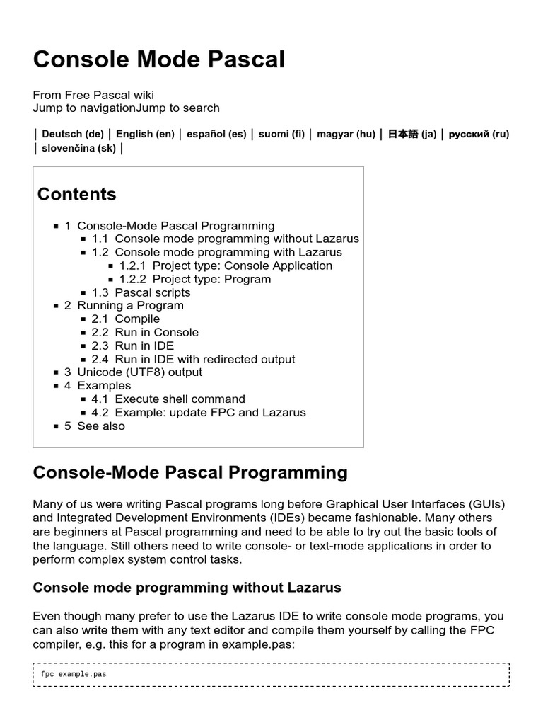 Console Mode Pascal - Free Pascal Wiki | PDF | Command Line Interface | Programming