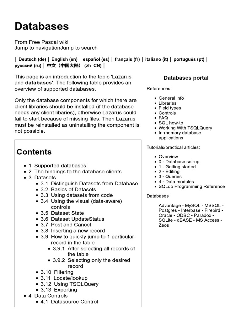 Databases - Free Pascal Wiki | PDF | Databases | Library (Computing)