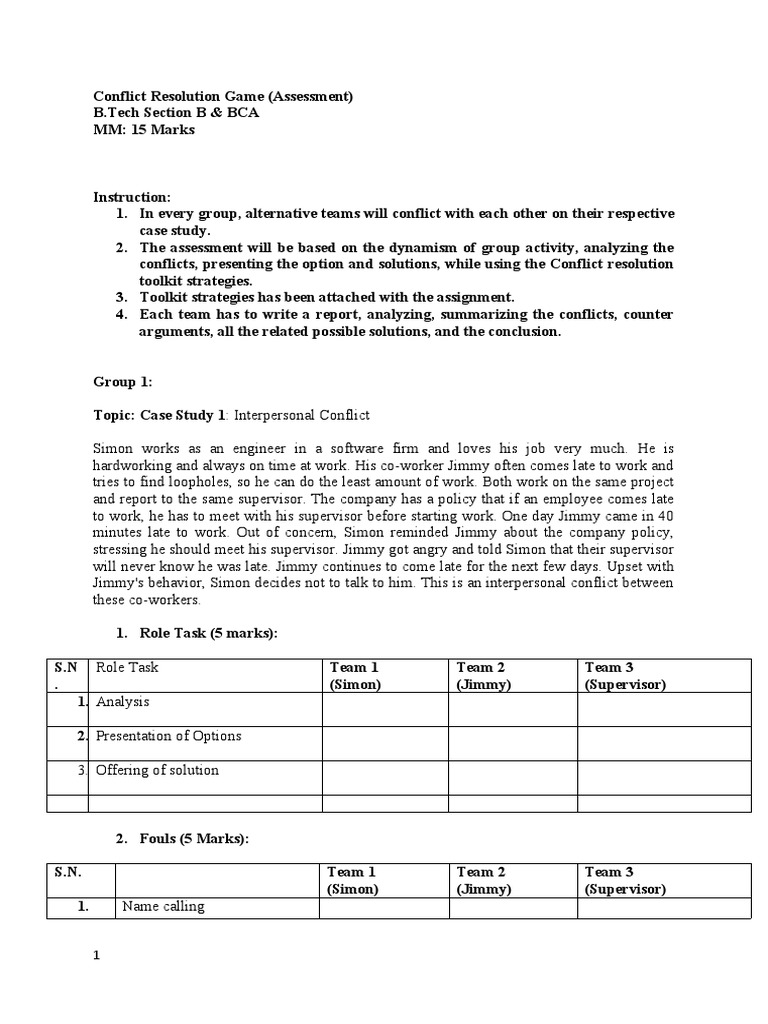 B.Tech - BCA Conflict Resolution Game | PDF | Conflict Resolution ...