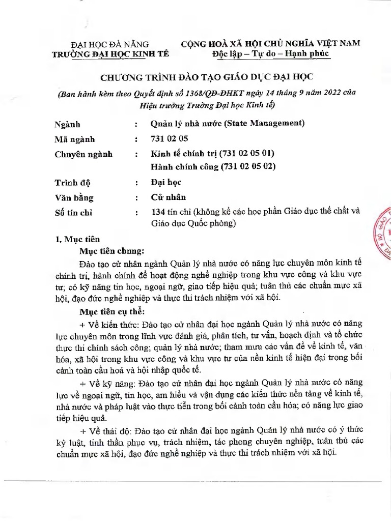 Chuong Trinh Dao Tao Nganh QLNN Khoa 48k | PDF