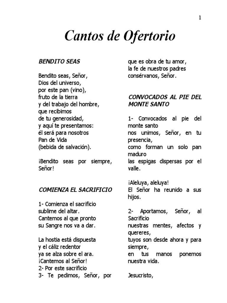 Ofrendas y transformación: Títulos representativos de los cantos de ofertorio | PDF | eucaristía ...
